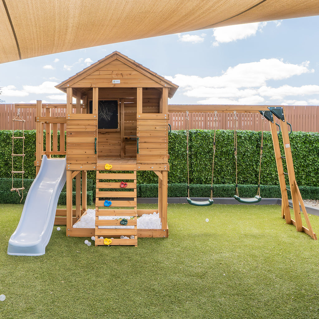 Lifespan Kids Kingston Cubby House Monkey Bars Swing Set & Slide PB